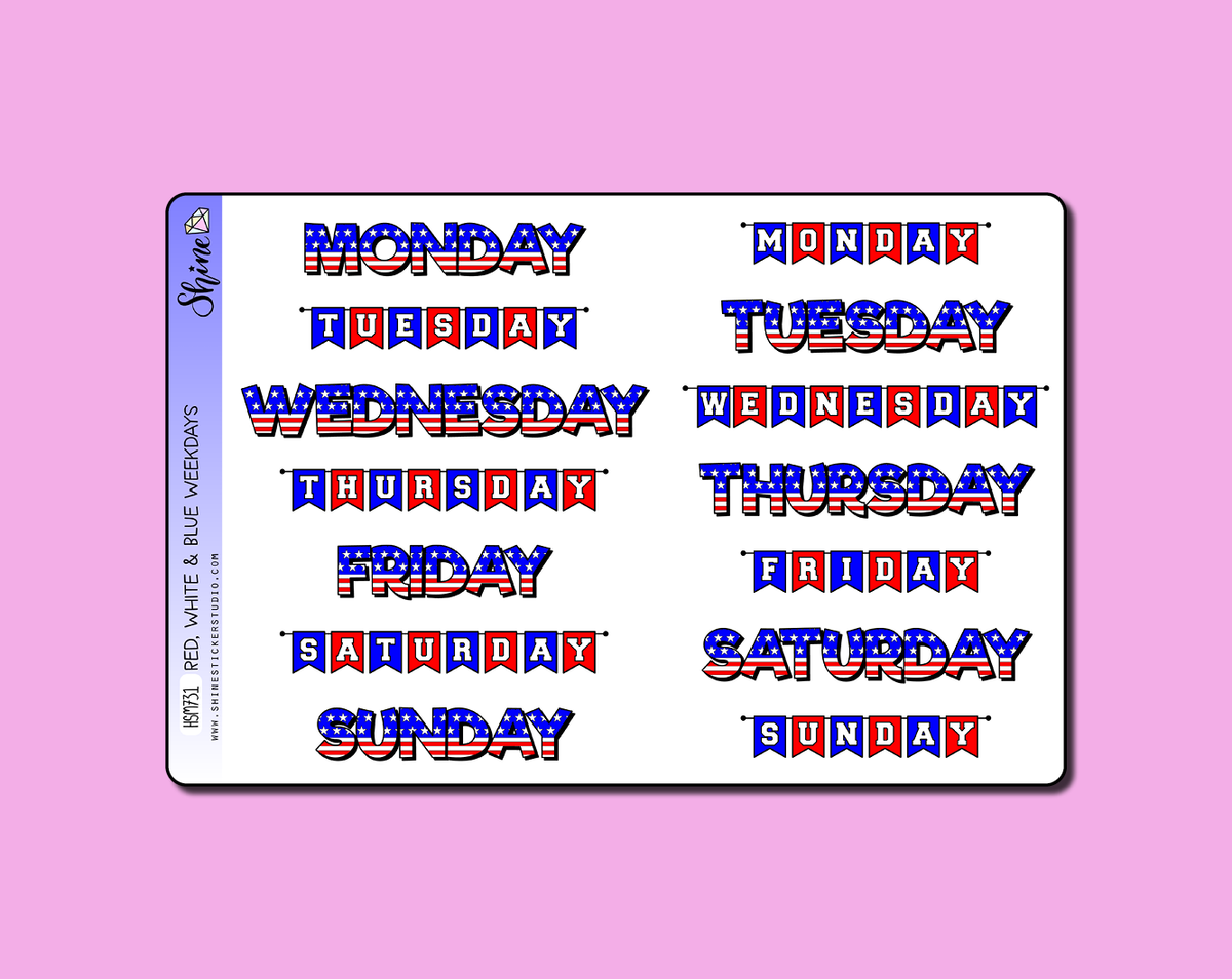 Large Red White & Blue Weekdays Planner Stickers – Shine Sticker Studio