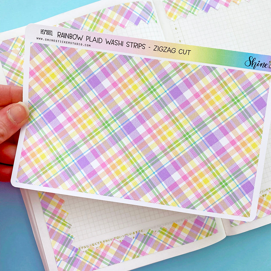 Rainbow Plaid Washi Strip Planner Stickers - Zigzag Cut – Shine Sticker ...