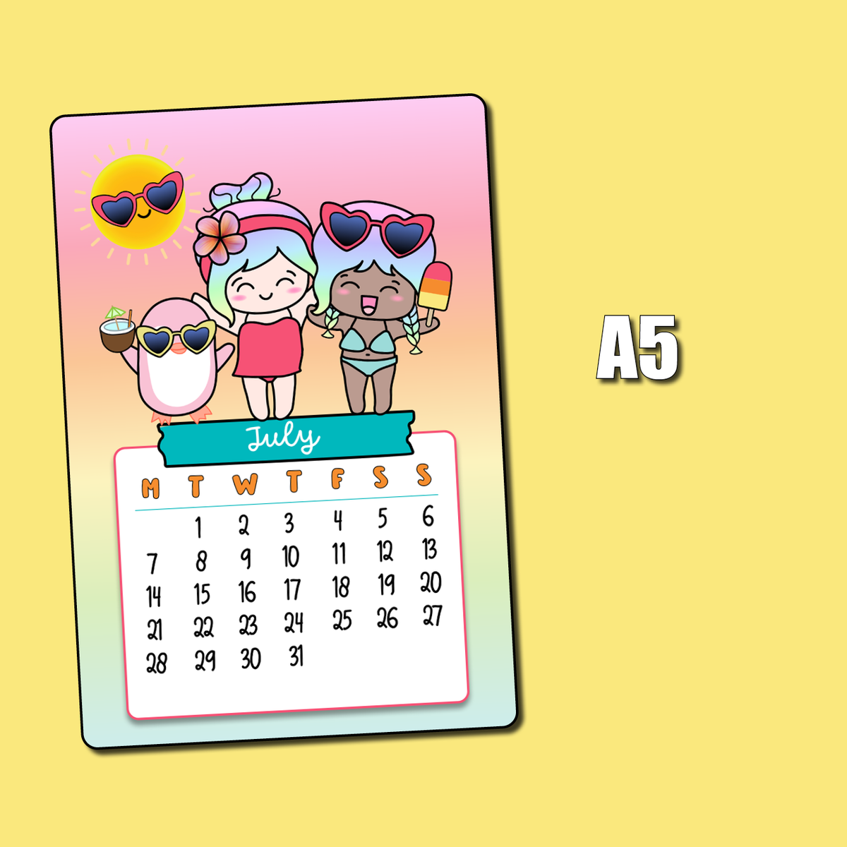 CLEARANCE 2025 July Calendar Jumbo Sticker - Monday Start – Shine ...