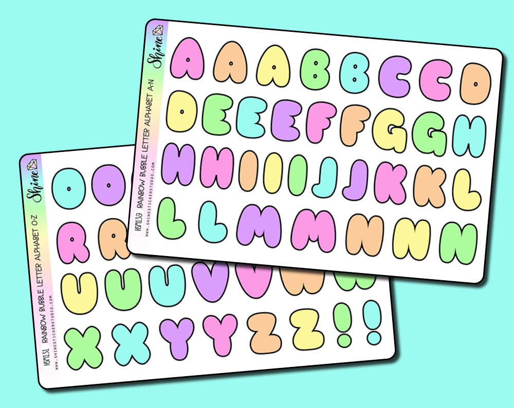 Large Rainbow Bubble Letter Alphabet Stickers – Shine Sticker Studio
