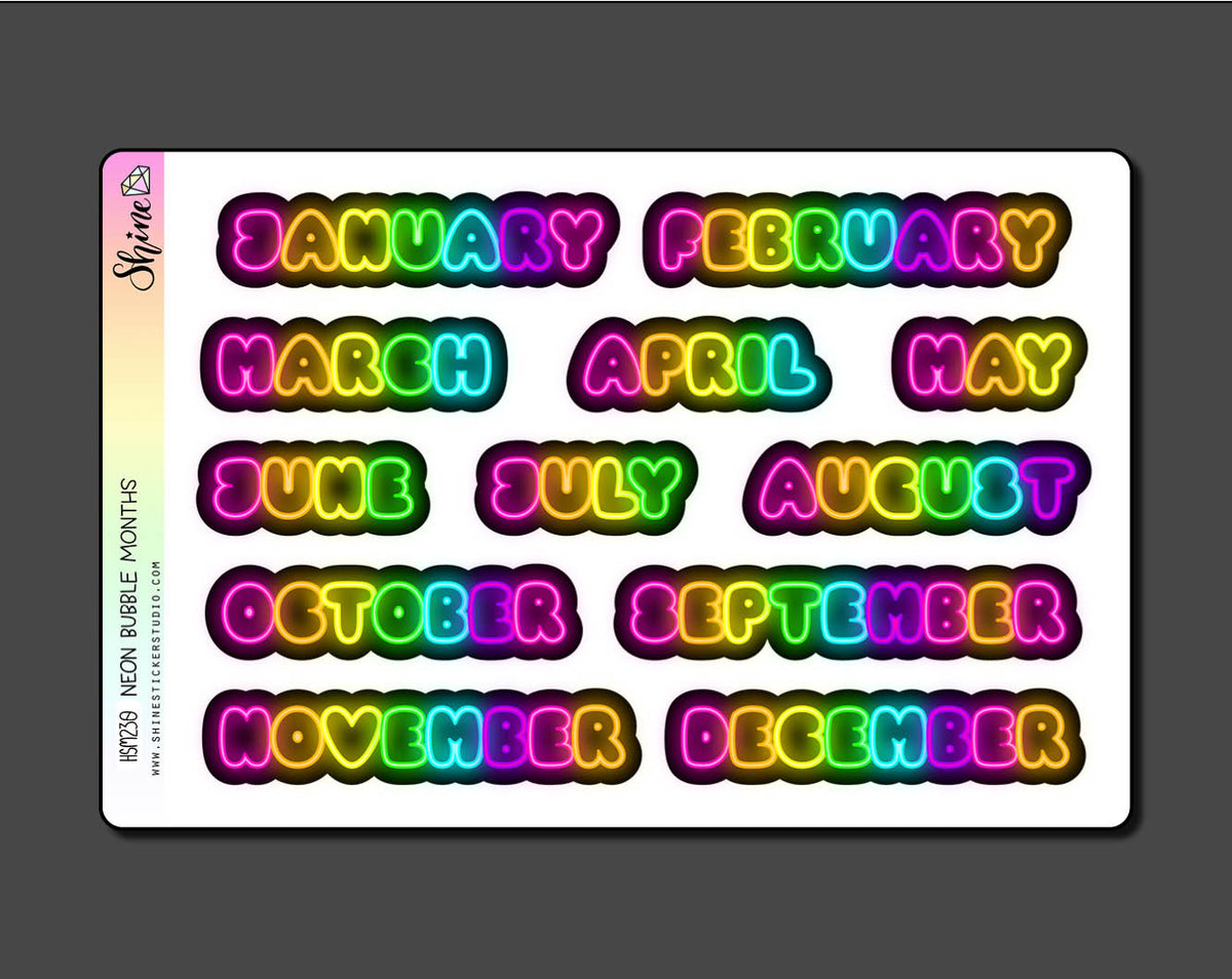 Neon Bubble Months Planner Stickers – Shine Sticker Studio
