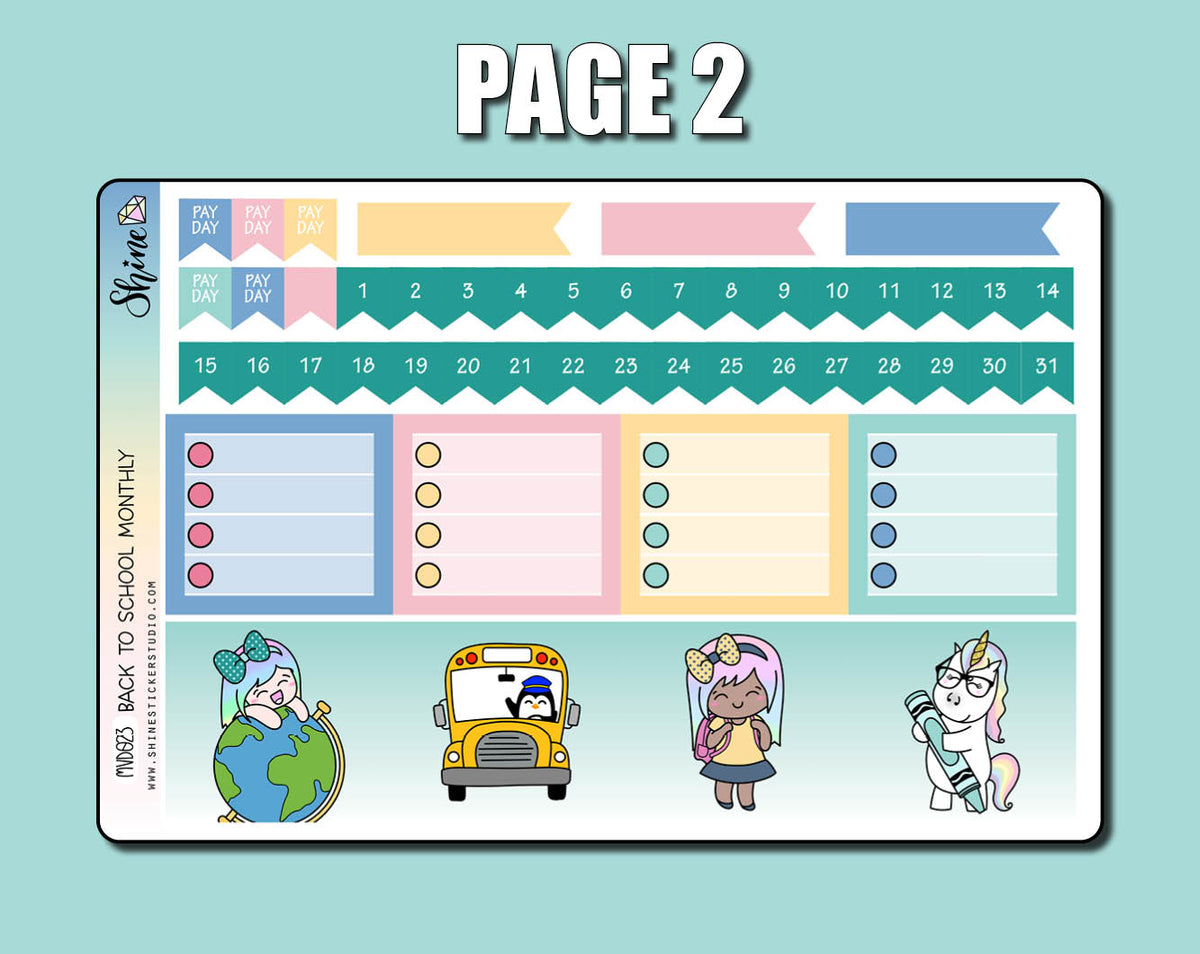 Undated Back to School Monthly Kit - Standard Vertical – Shine Sticker ...