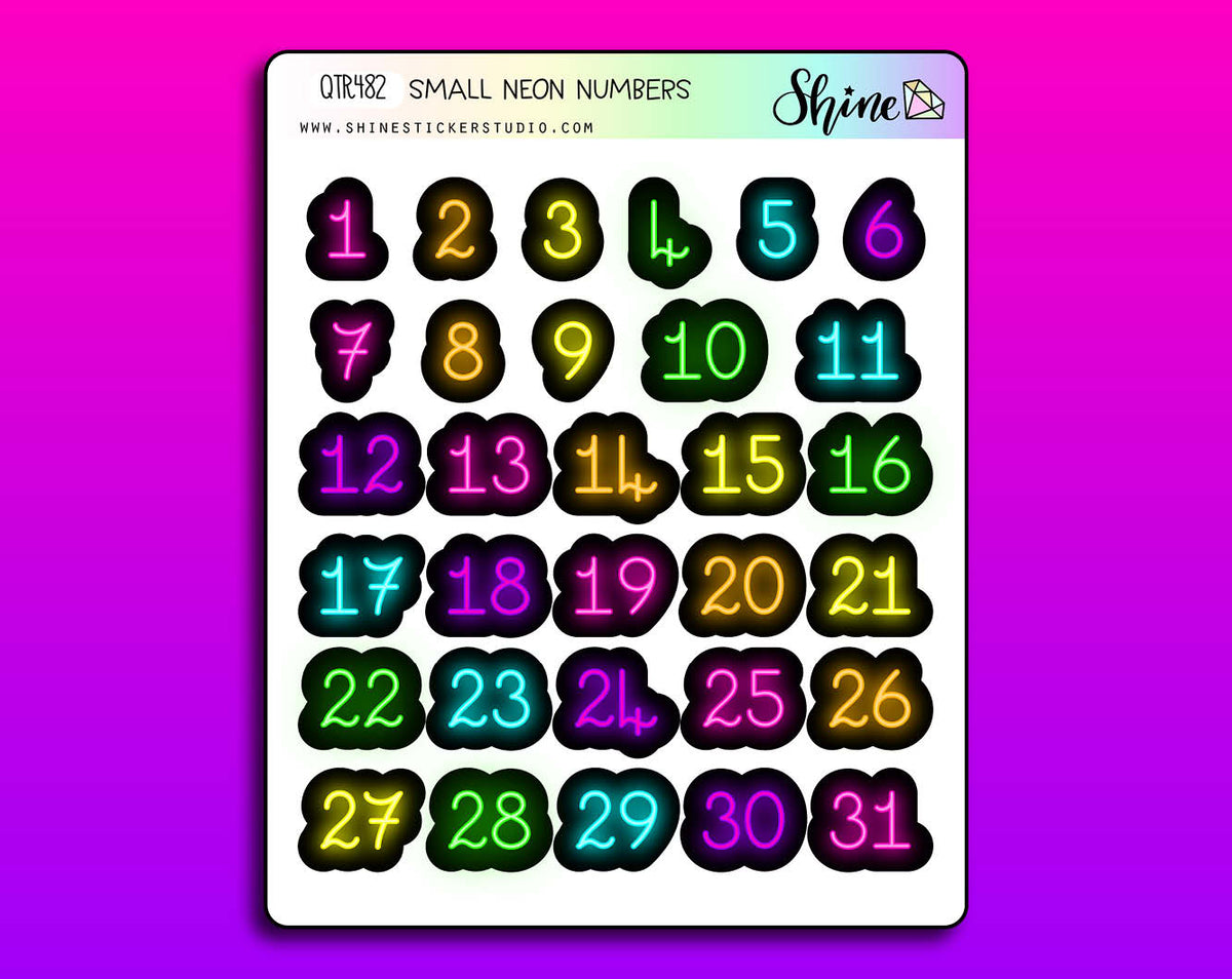Small Neon Date Numbers Planner Stickers – Shine Sticker Studio