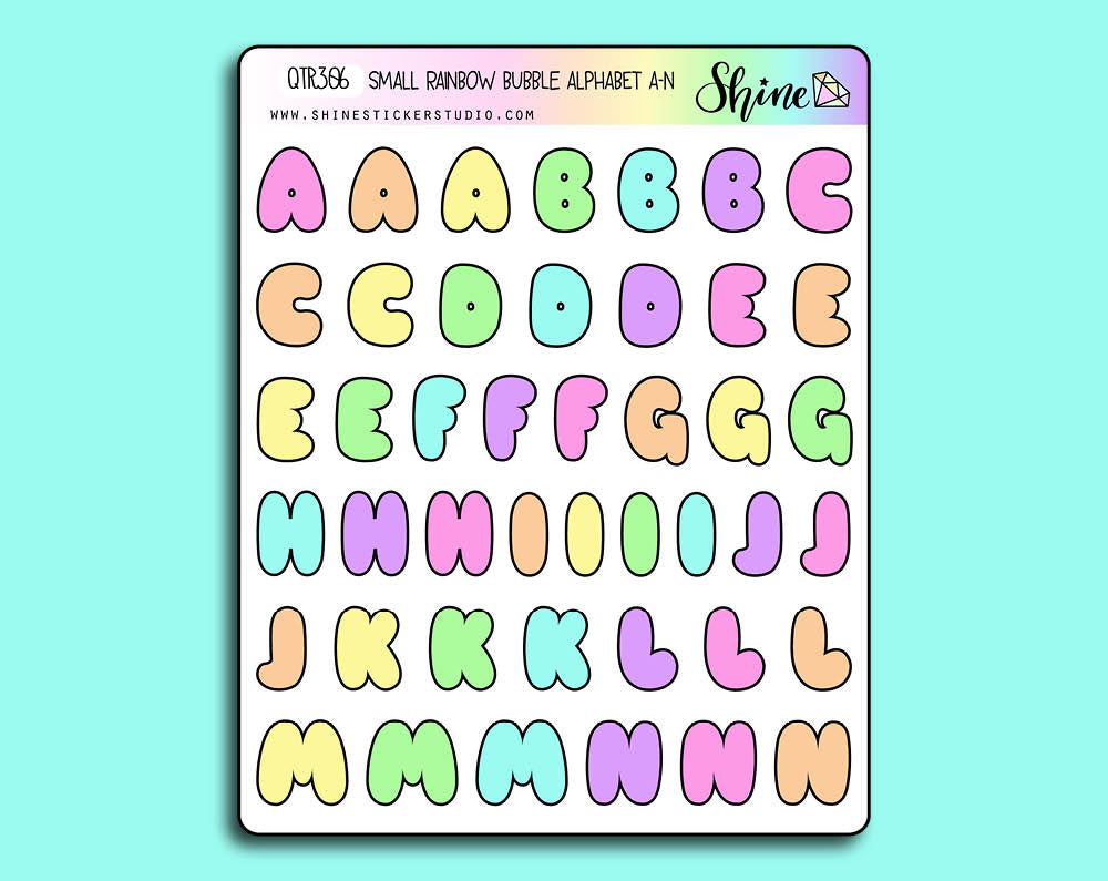 Small Rainbow Bubble Letter Alphabet Stickers – Shine Sticker Studio
