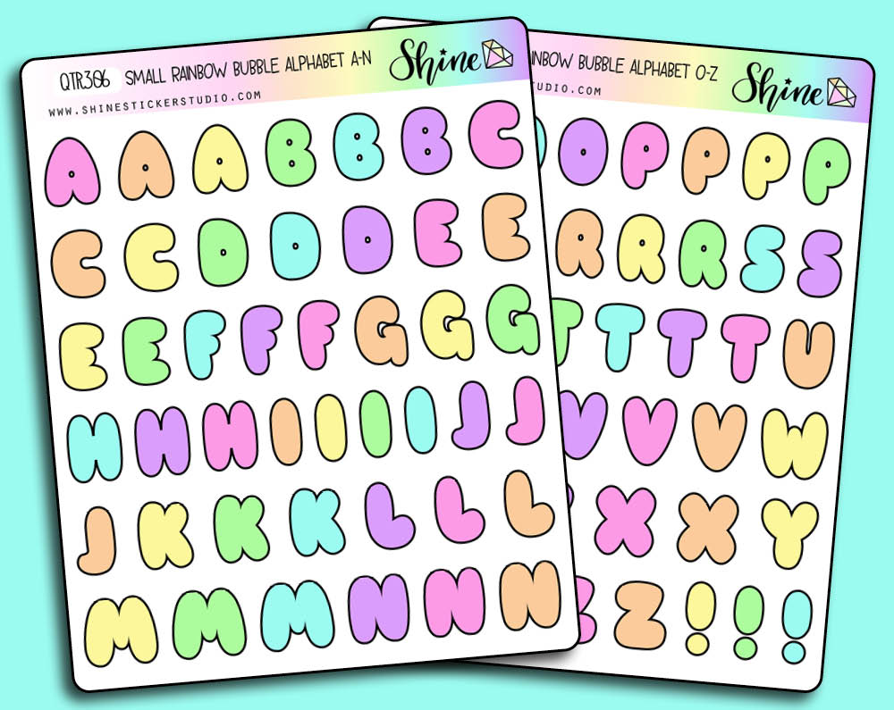 Small Rainbow Bubble Letter Alphabet Stickers – Shine Sticker Studio