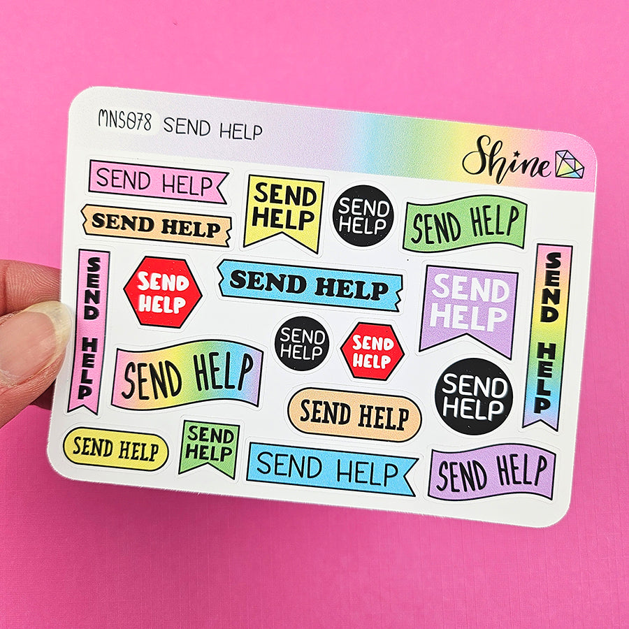 Send Help Stickers Mini Sheet – Shine Sticker Studio
