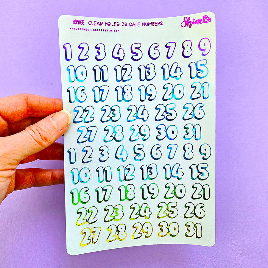Clear Foiled Date Number Stickers – Shine Sticker Studio