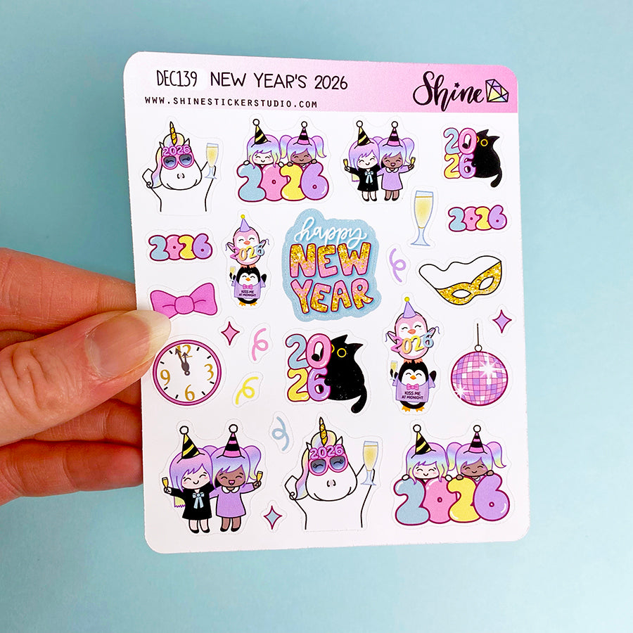 New Year's 2026 Deco Planner Stickers – Shine Sticker Studio