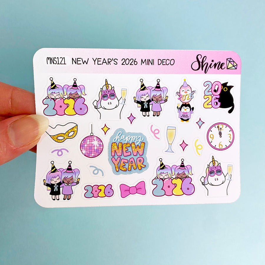 New Year's 2026 Deco Planner Stickers Mini Sheet – Shine Sticker Studio