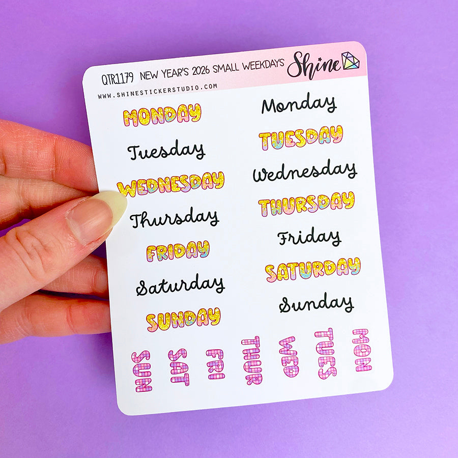 New Year's 2026 Small Weekday Planner Stickers – Shine Sticker Studio