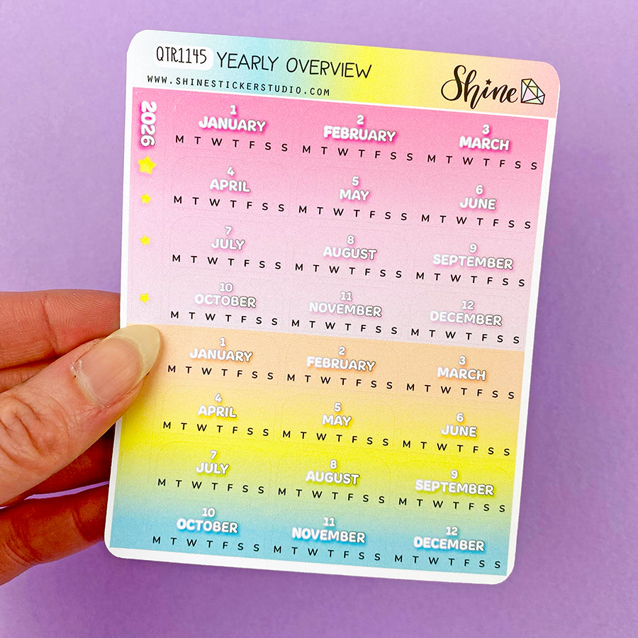 2026 Hobonichi A6 Yearly Overview Sticker Kit – Shine Sticker Studio