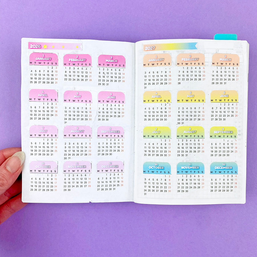 2026 Hobonichi A6 Yearly Overview Sticker Kit – Shine Sticker Studio