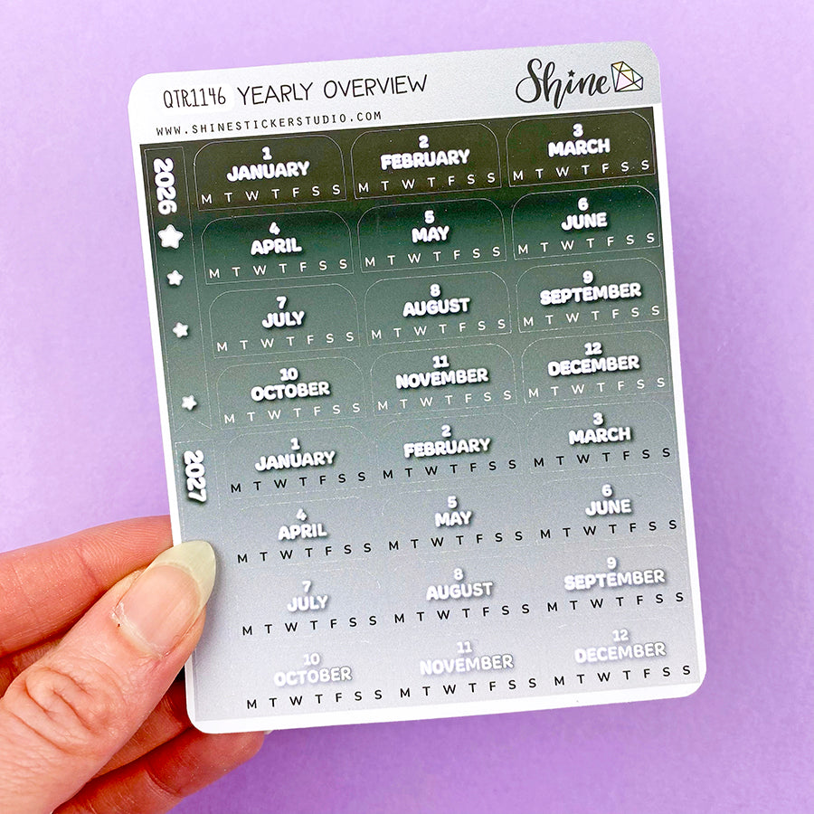 2026 Hobonichi A6 Yearly Overview Sticker Kit – Shine Sticker Studio