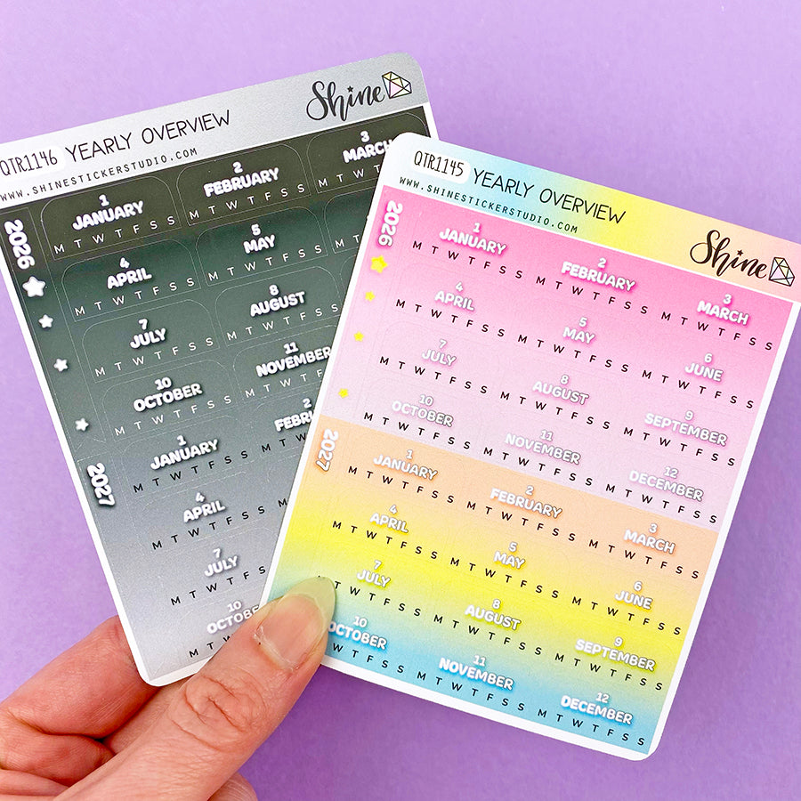 2026 Hobonichi A6 Yearly Overview Sticker Kit – Shine Sticker Studio