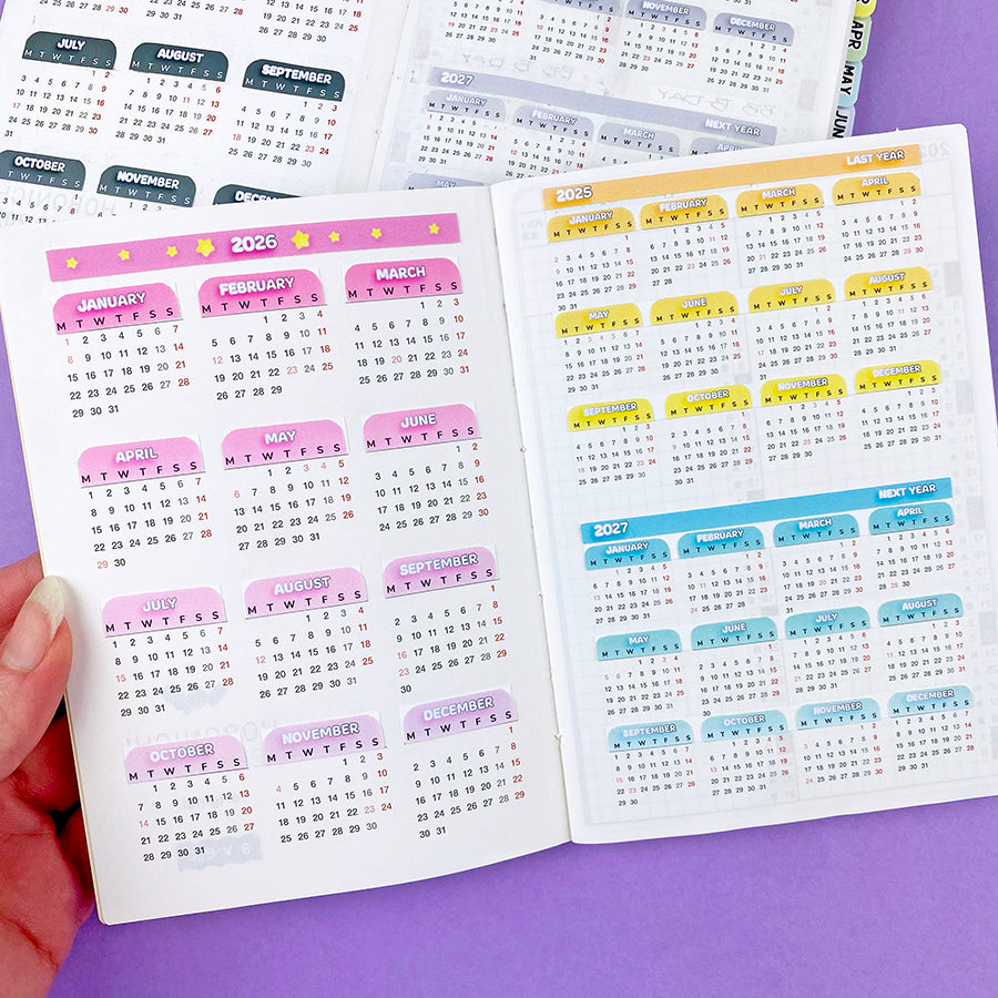2026 Hobonichi A6 Yearly Overview Sticker Kit – Shine Sticker Studio