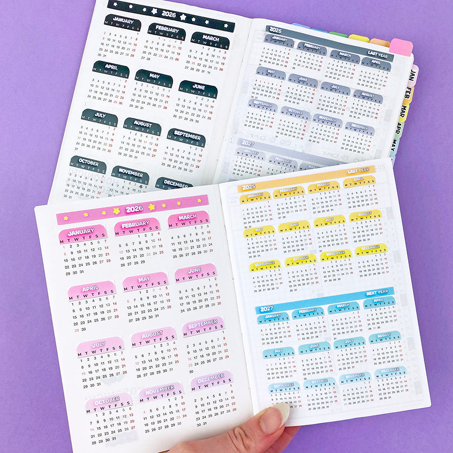 2026 Hobonichi A6 Yearly Overview Sticker Kit – Shine Sticker Studio