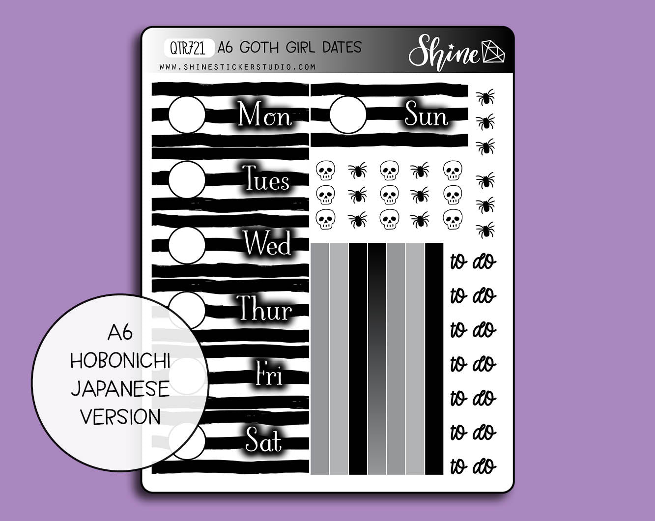 A6 Goth Girl Hobonichi Date Cover Stickers – Shine Sticker Studio