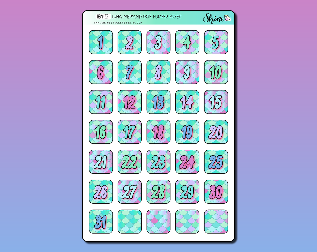 Luna Mermaid Date Number Box Stickers – Shine Sticker Studio