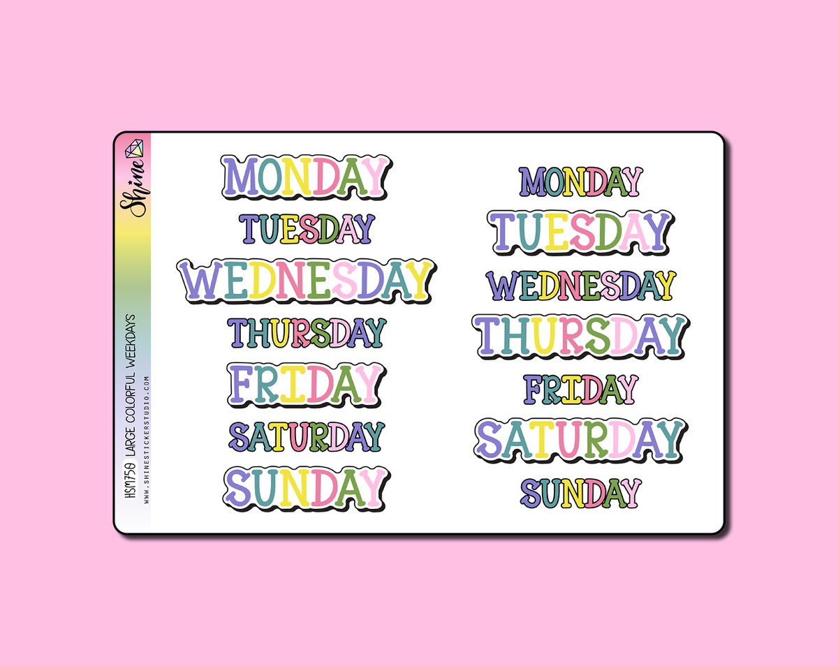 Large Colorful Weekdays Planner Stickers – Shine Sticker Studio