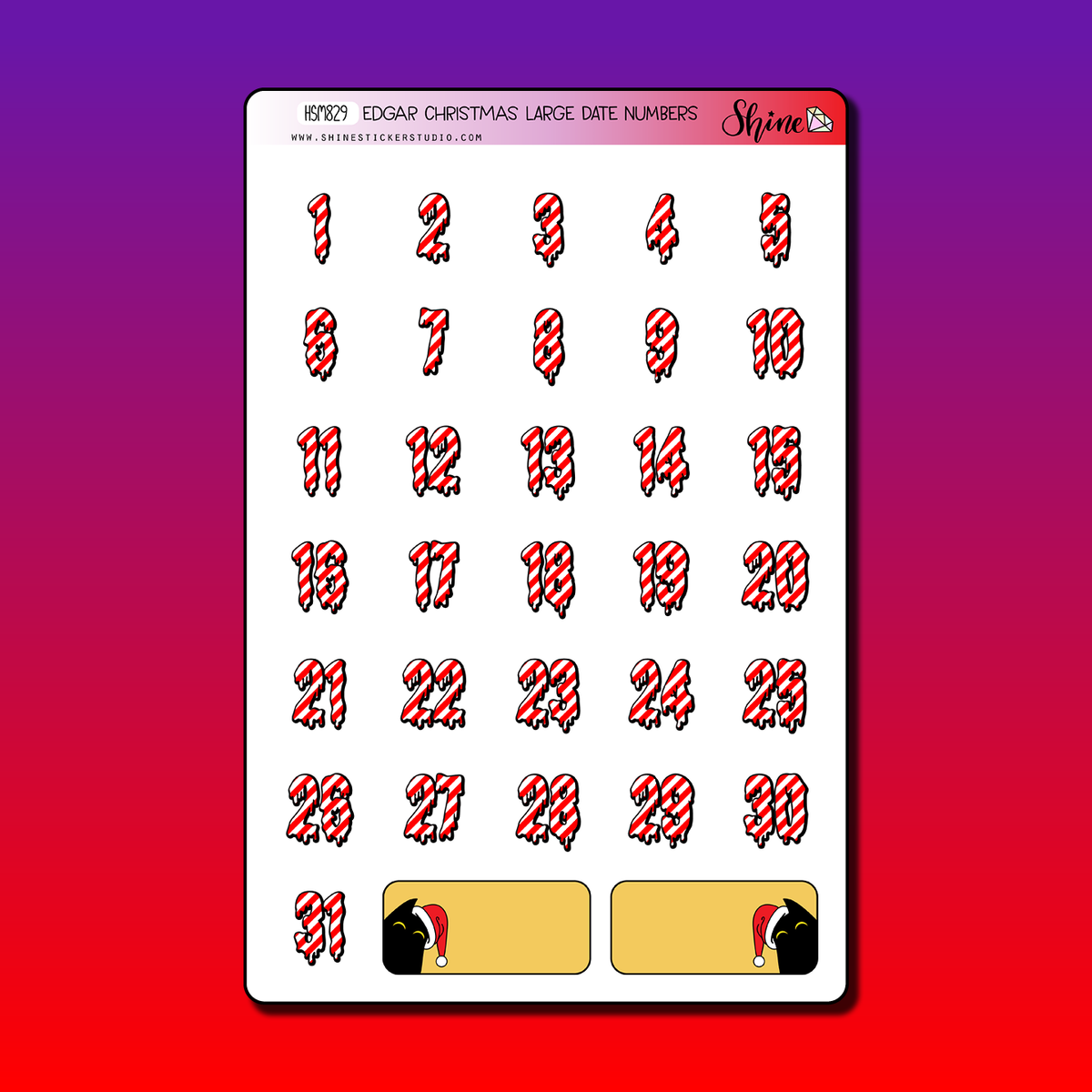 Edgar Christmas Large Date Number Stickers – Shine Sticker Studio