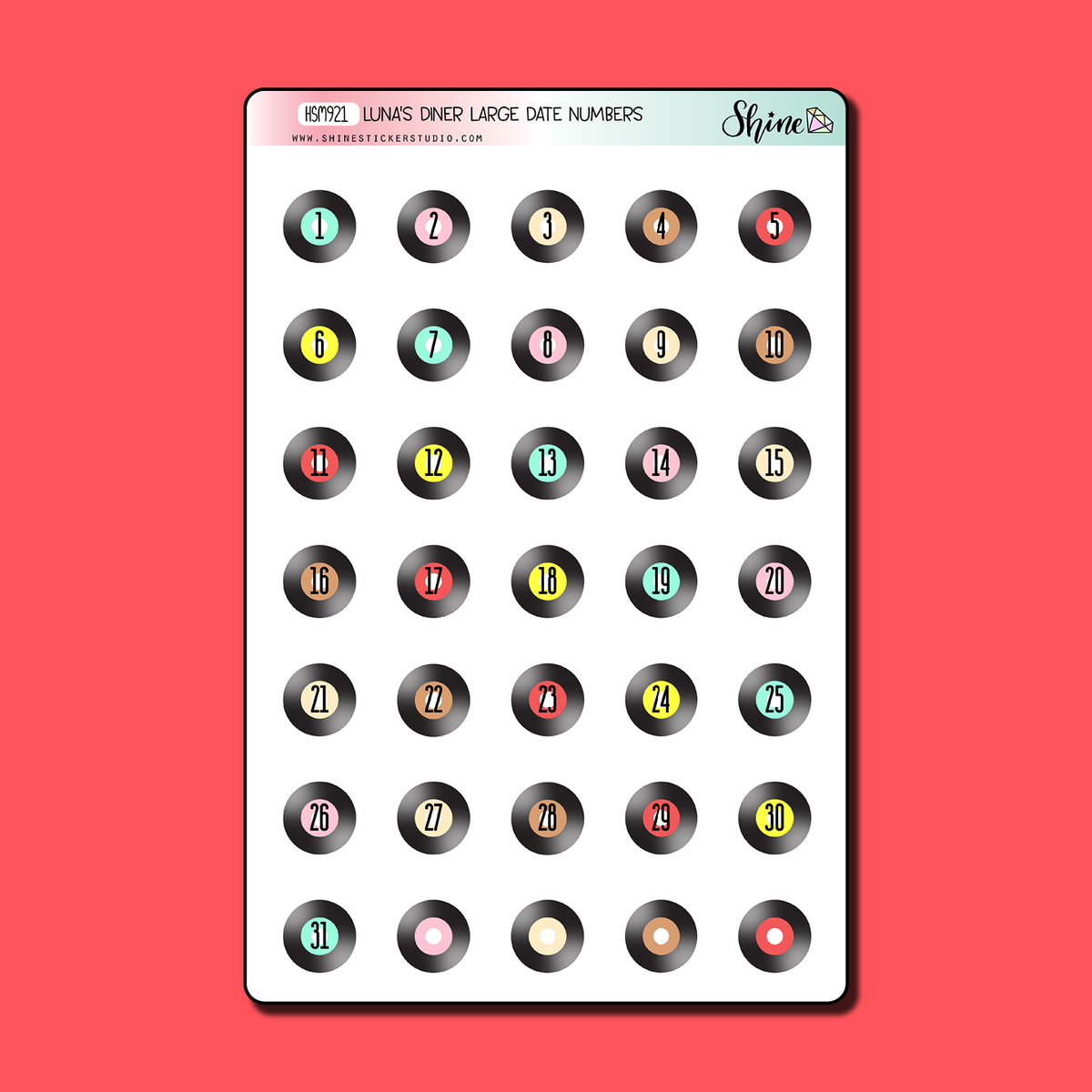 Luna's Diner Large Date Number Planner Stickers – Shine Sticker Studio