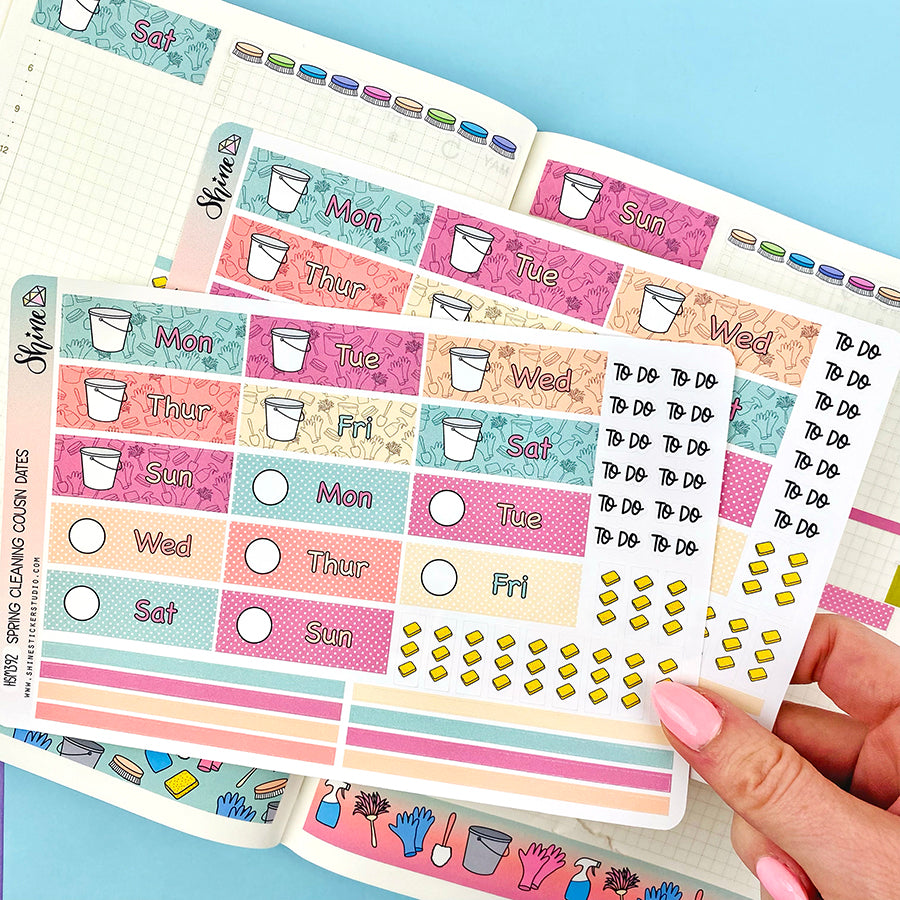 Spring Cleaning Cousin Daily Date Cover Stickers – Shine Sticker Studio