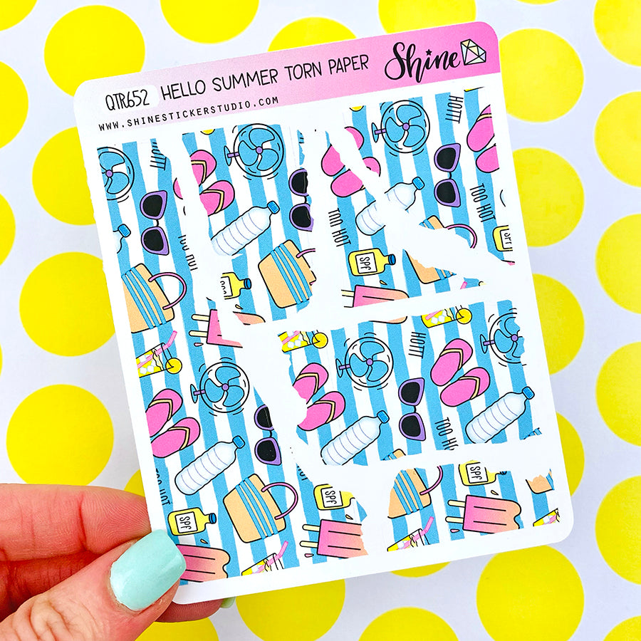Hello Summer Torn Paper Stickers – Shine Sticker Studio