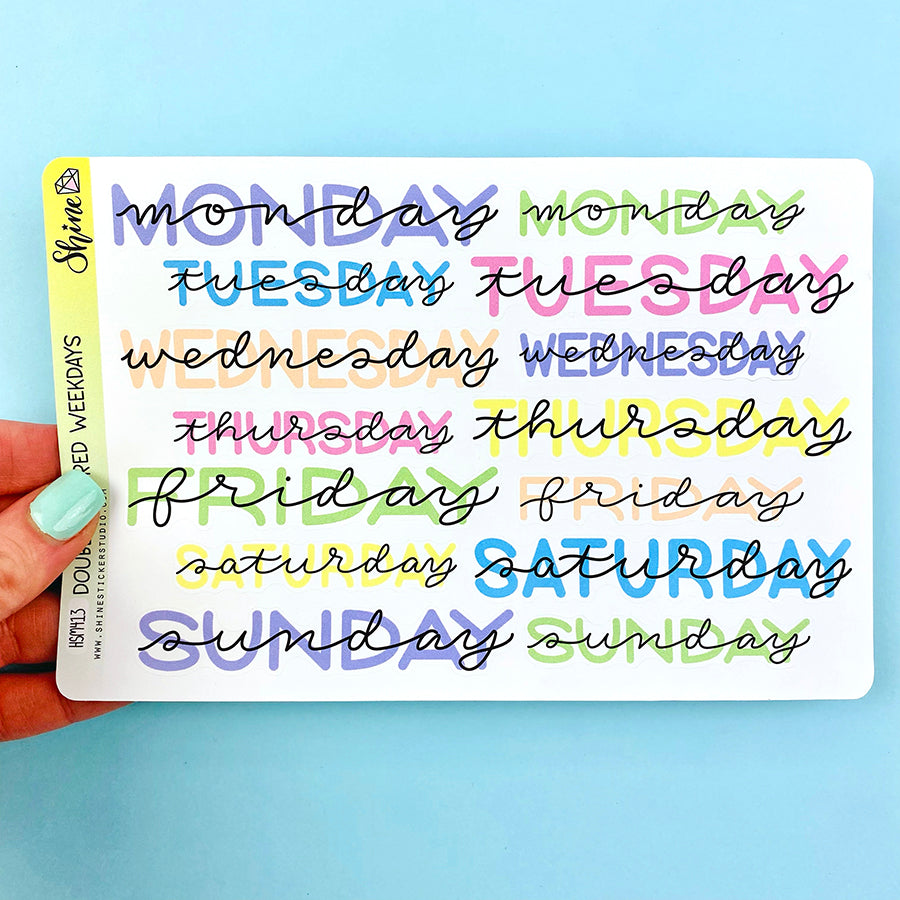 Hand-lettered Double Layered Weekdays Stickers – Shine Sticker Studio