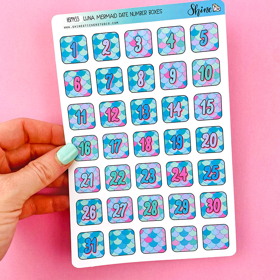 Luna Mermaid Date Number Box Stickers – Shine Sticker Studio