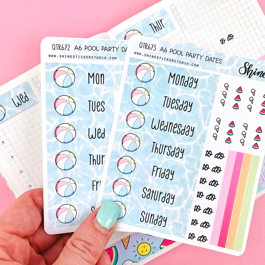 A6 Pool Party Hobonichi Date Cover Stickers – Shine Sticker Studio