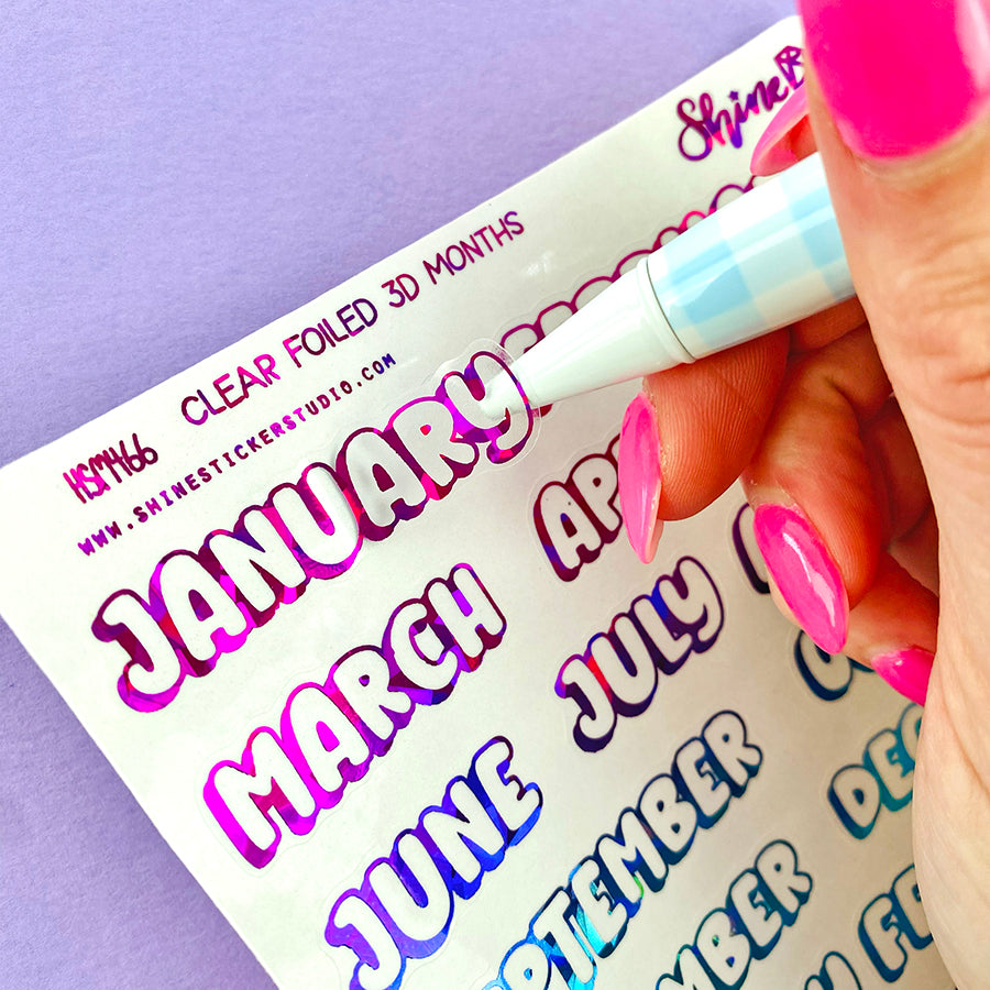 Clear Foiled 3D Month Stickers – Shine Sticker Studio
