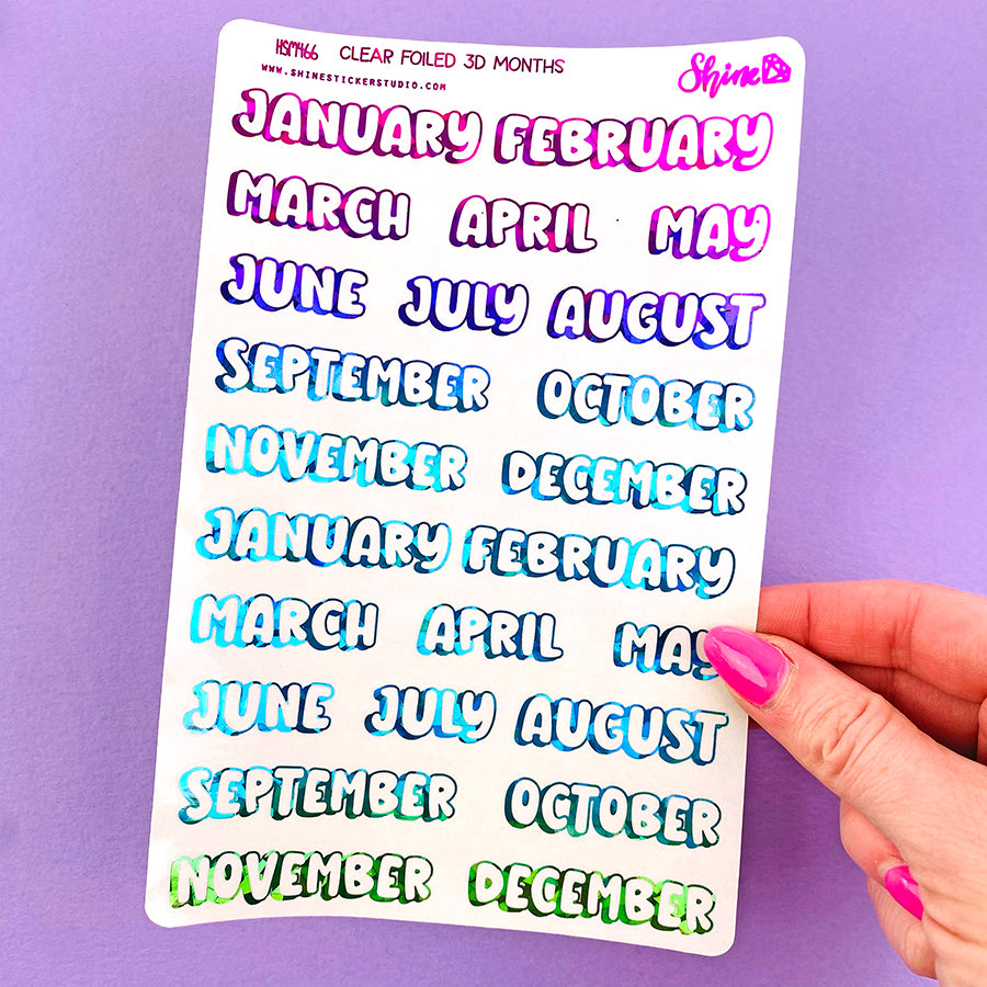 Clear Foiled 3D Month Stickers