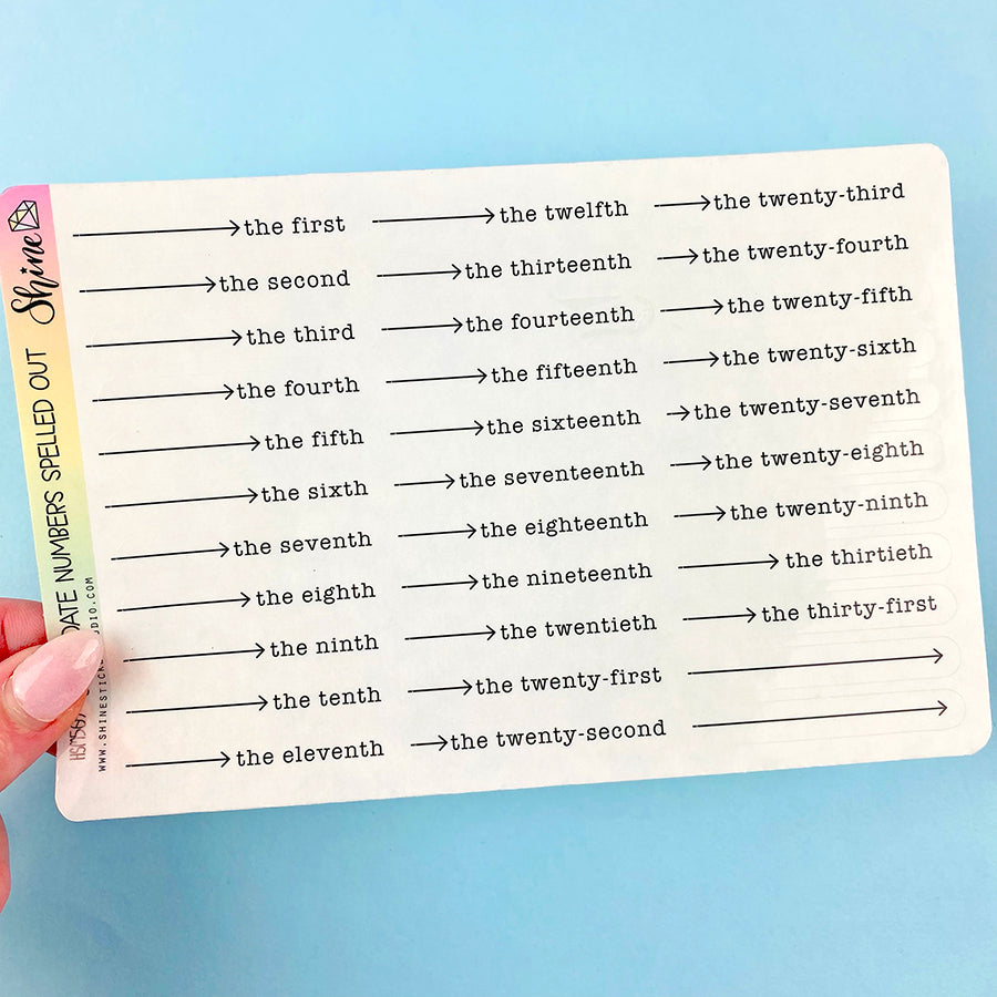 Clear Date Numbers Stickers - Spelled Out – Shine Sticker Studio