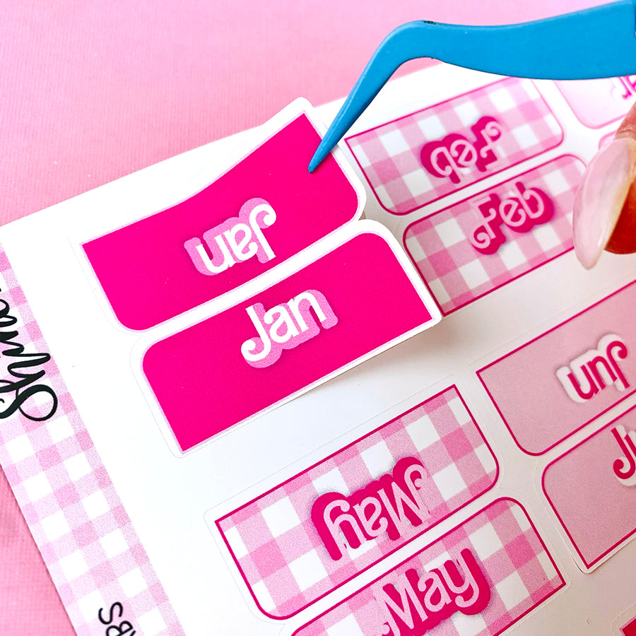 Retro Pink Monthly Tab Stickers – Shine Sticker Studio
