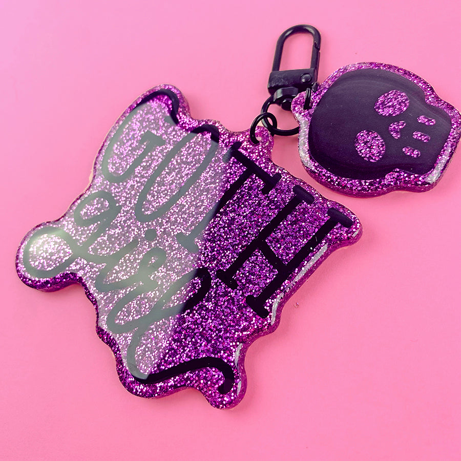 Goth Girl Purple Glitter Acrylic Keychain - September Subscription