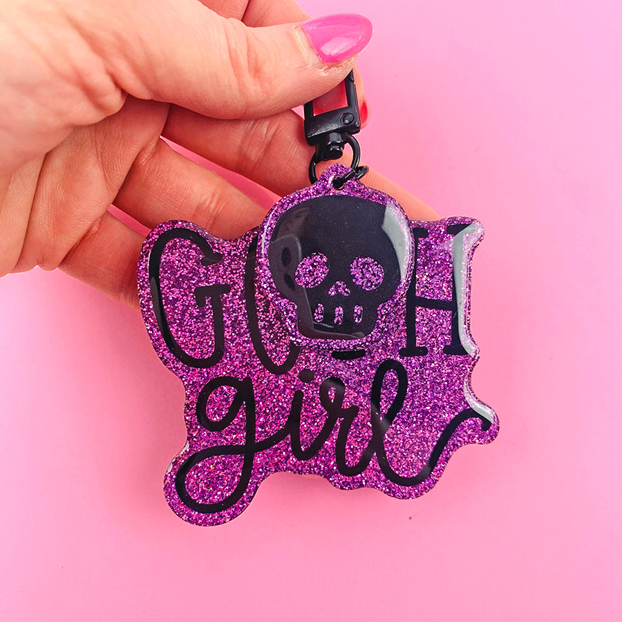 Goth Girl Purple Glitter Acrylic Keychain - September Subscription