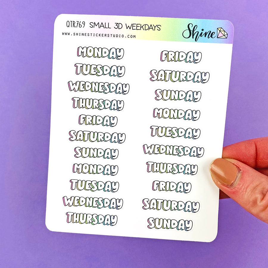 Small 3D Weekday Stickers – Shine Sticker Studio