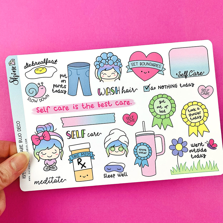 Self Care Bujo Deco Stickers – Shine Sticker Studio