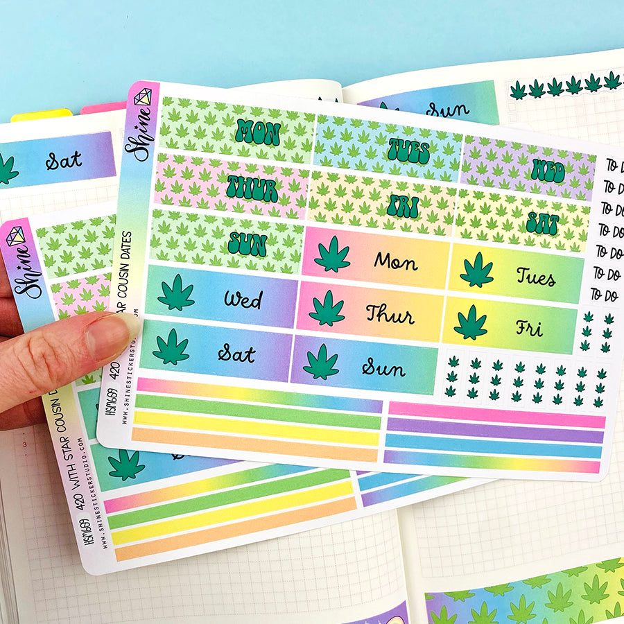 420 With Star Cousin Daily Date Cover Stickers – Shine Sticker Studio