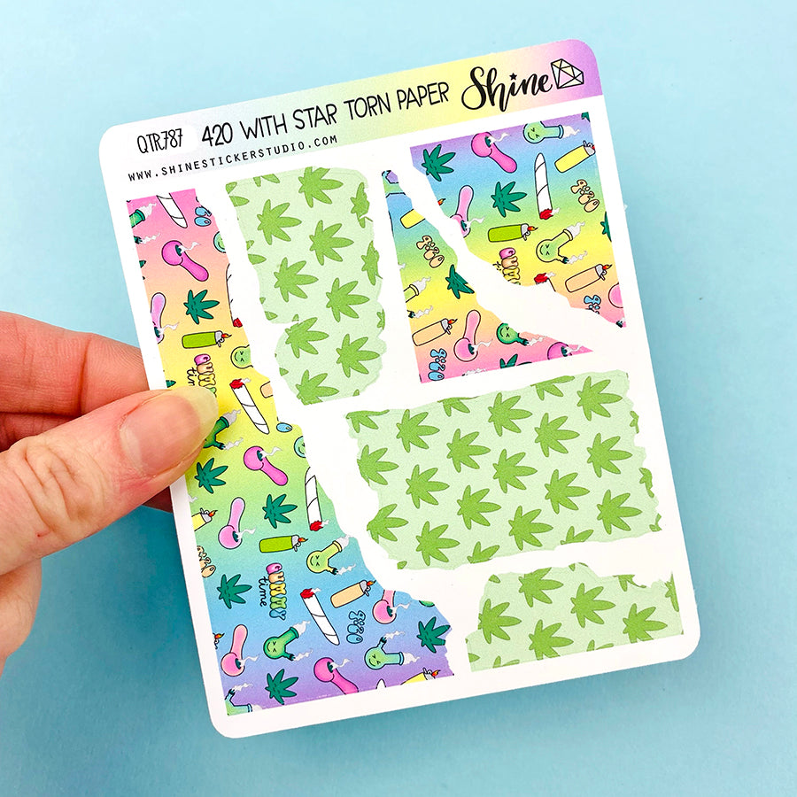 420 with Star Torn Paper Stickers – Shine Sticker Studio
