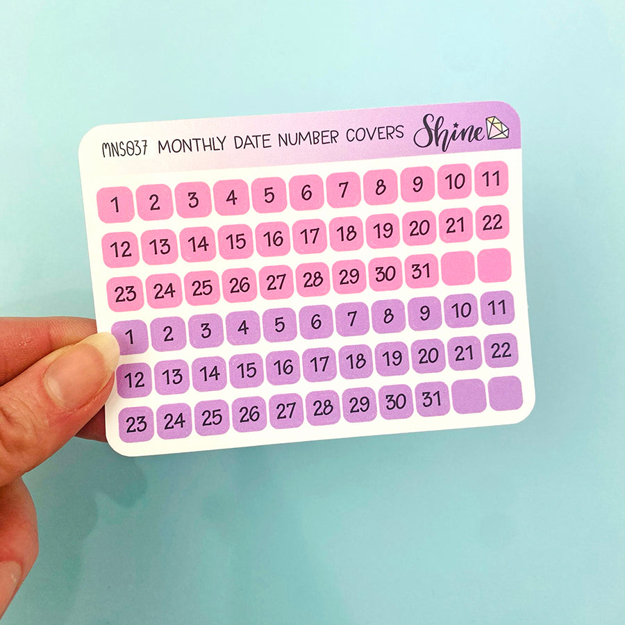 Monthly Date Number Covers Mini Sheet – Shine Sticker Studio