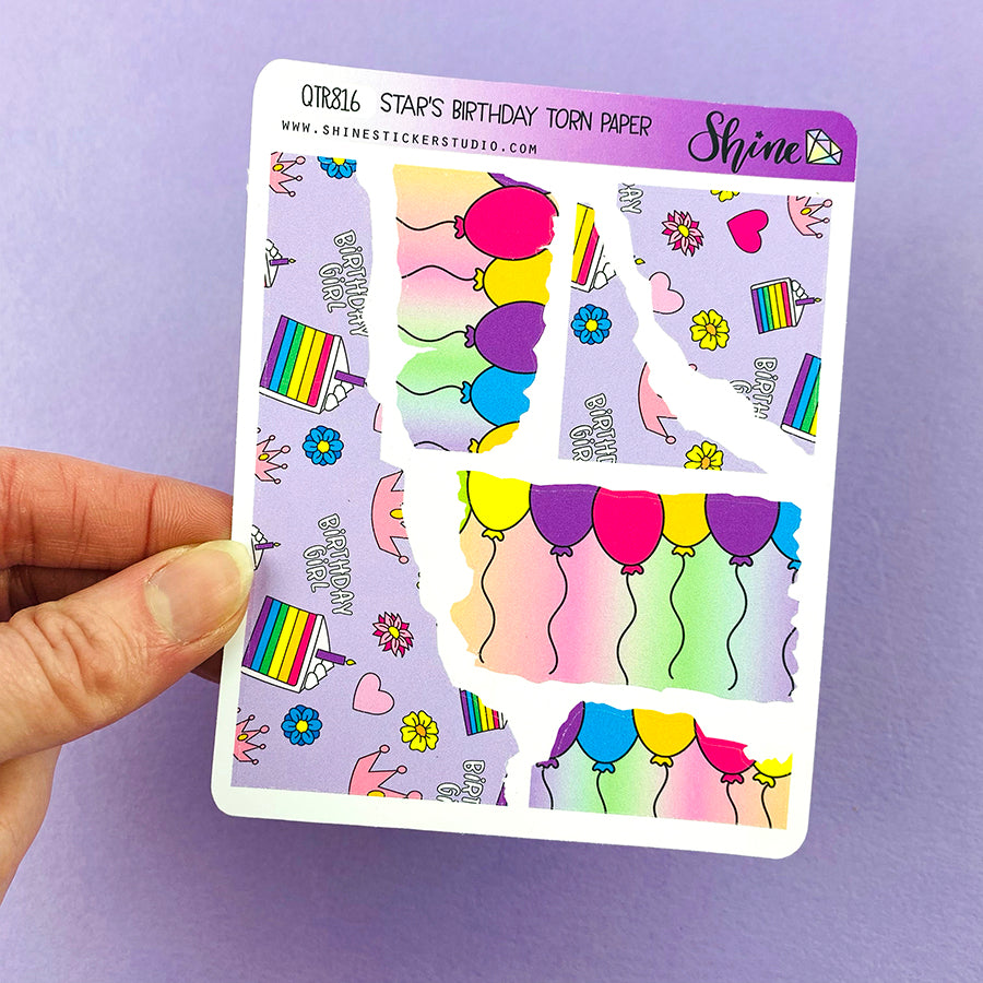 Star's Birthday Torn Paper Stickers – Shine Sticker Studio