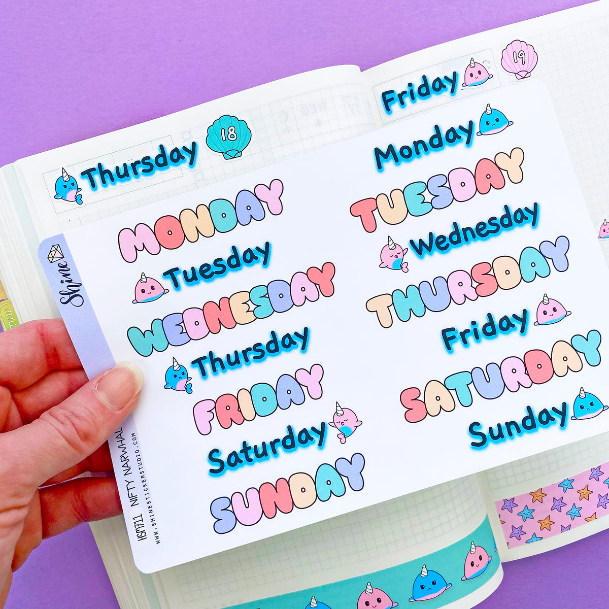 Nifty Narwhal Weekday Stickers – Shine Sticker Studio