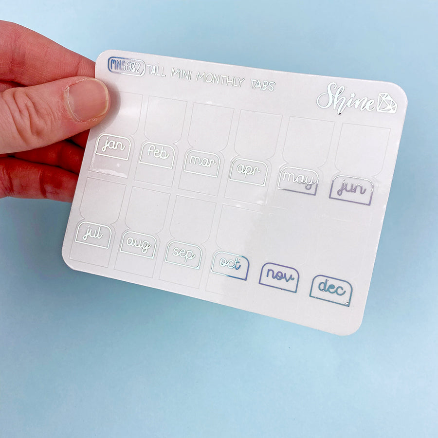 Clear FOIL Tall Mini Monthly Tabs Mini Sheet – Shine Sticker Studio