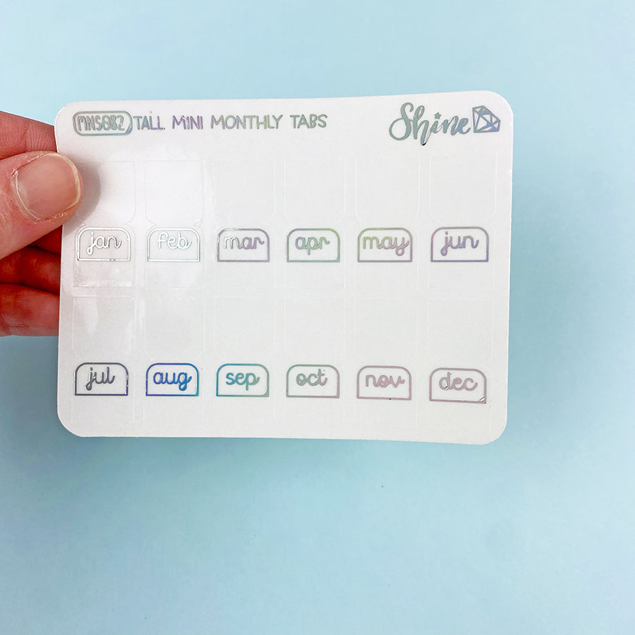 Clear FOIL Tall Mini Monthly Tabs Mini Sheet – Shine Sticker Studio