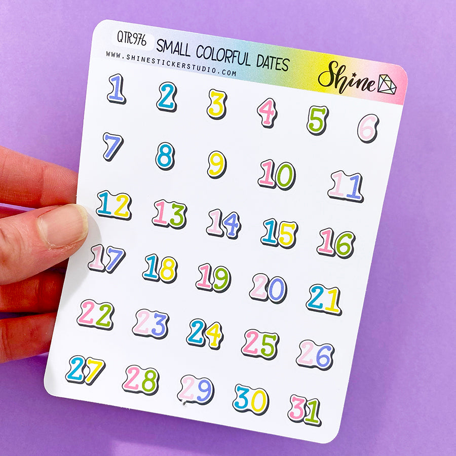 Small Colorful Date Number Planner Stickers – Shine Sticker Studio