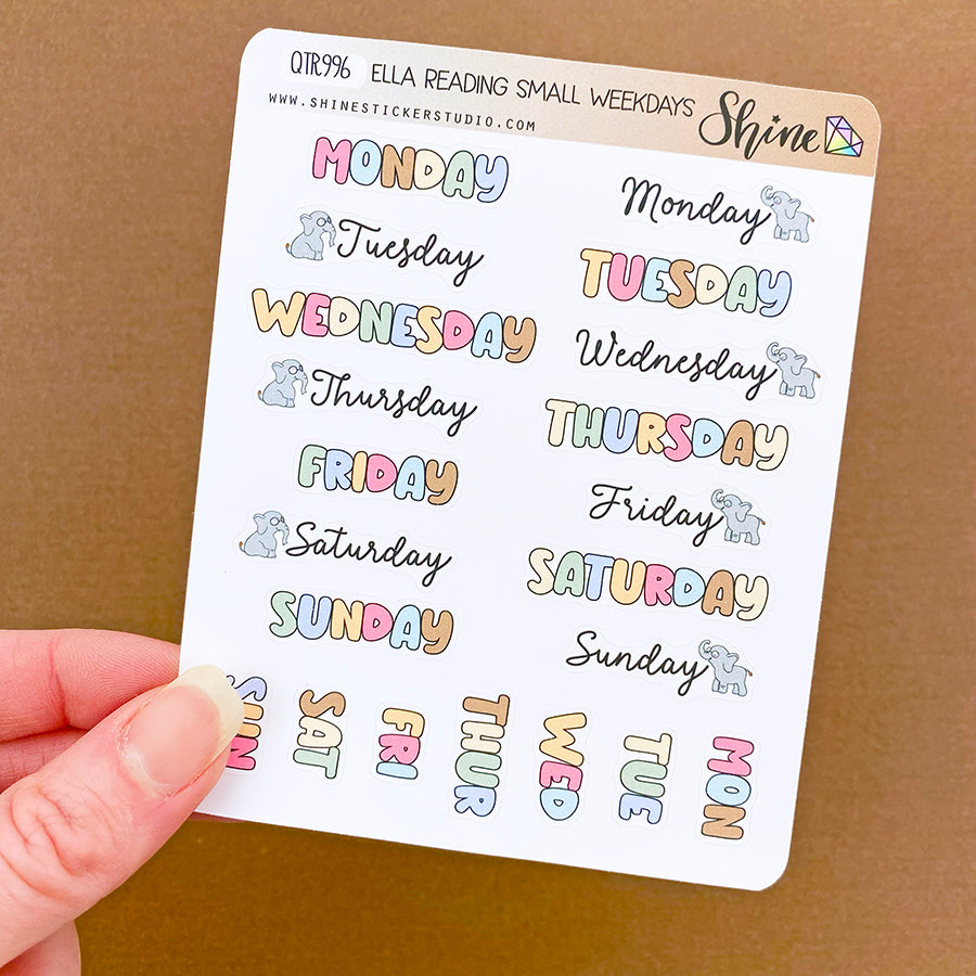 Small Ella Reading Weekday Planner Stickers – Shine Sticker Studio