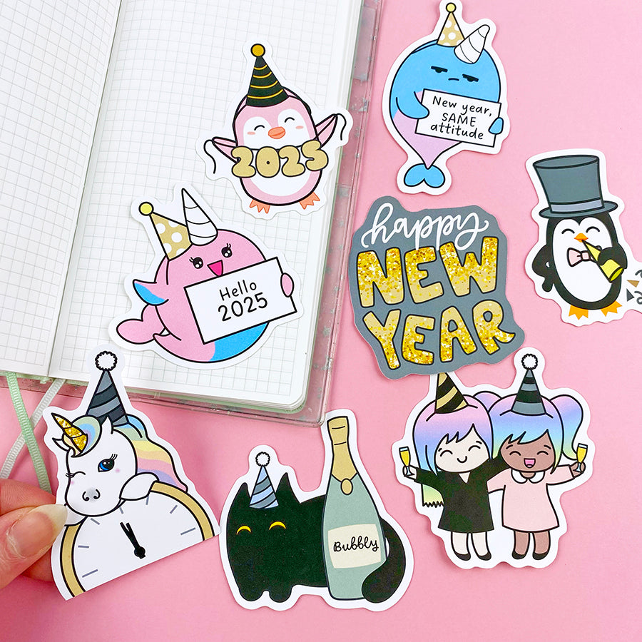 CLEARANCE New Year's 2025 Sticker DIE CUT Collection – Shine Sticker Studio