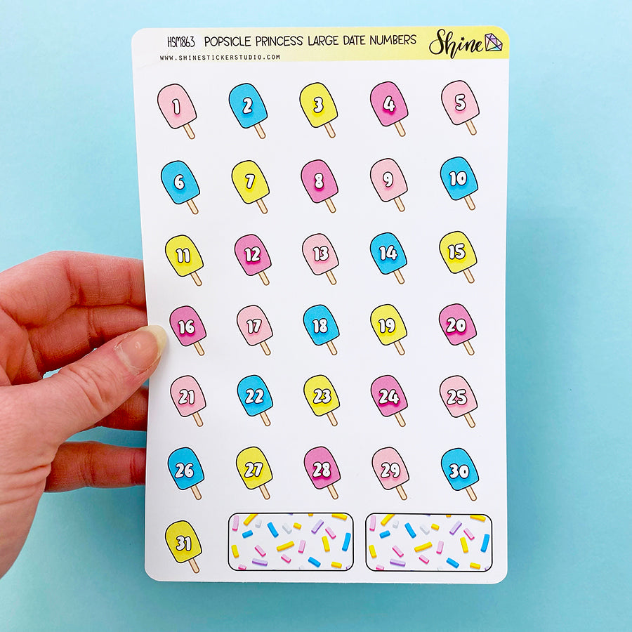 Popsicle Princess Large Date Number Planner Stickers – Shine Sticker Studio