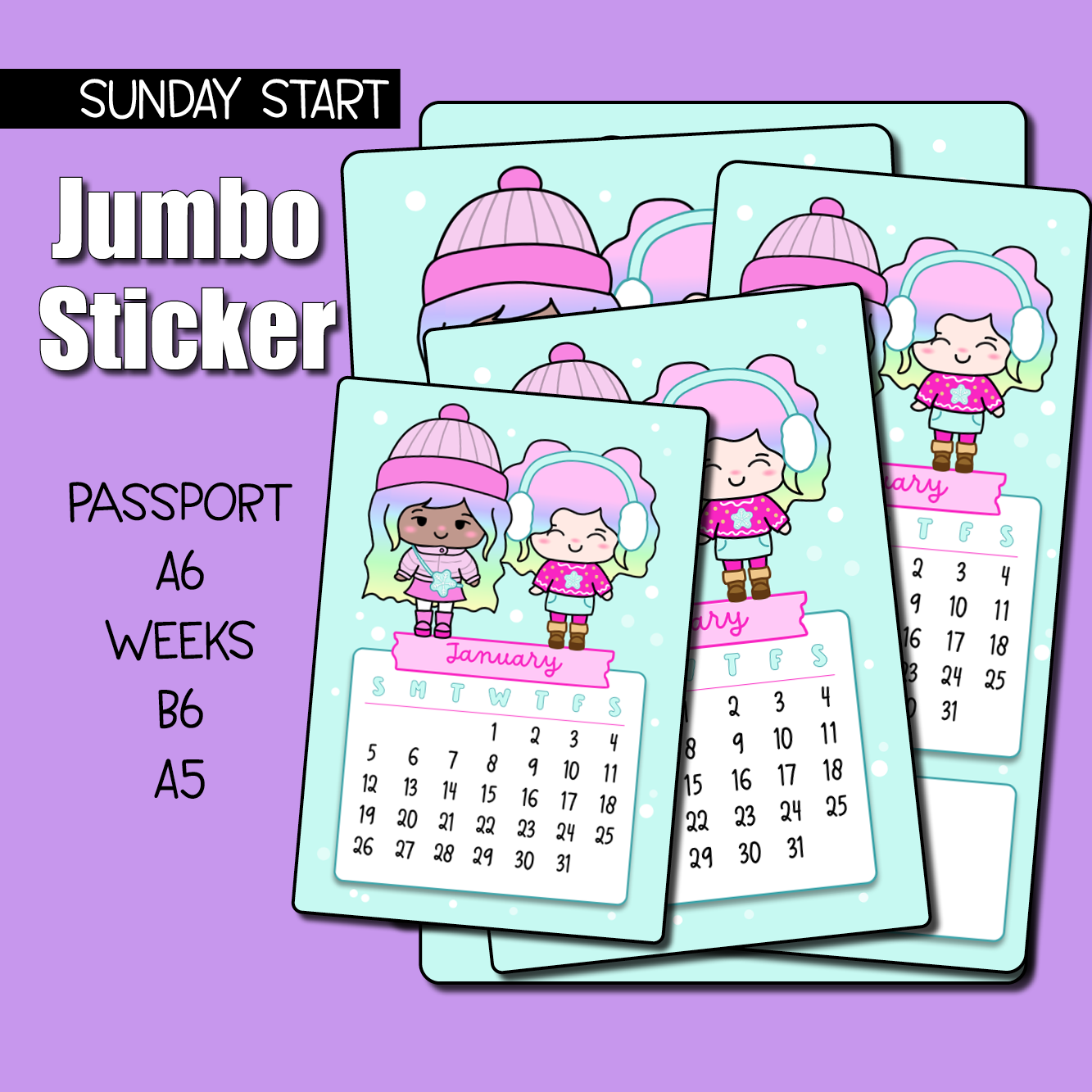 CLEARANCE 2025 January Calendar Jumbo Sticker - Sunday Start – Shine ...